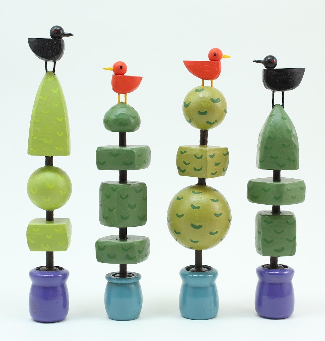 Topiary Art With Birds on Top | Halloween Decoration | Miniature | Folk ...