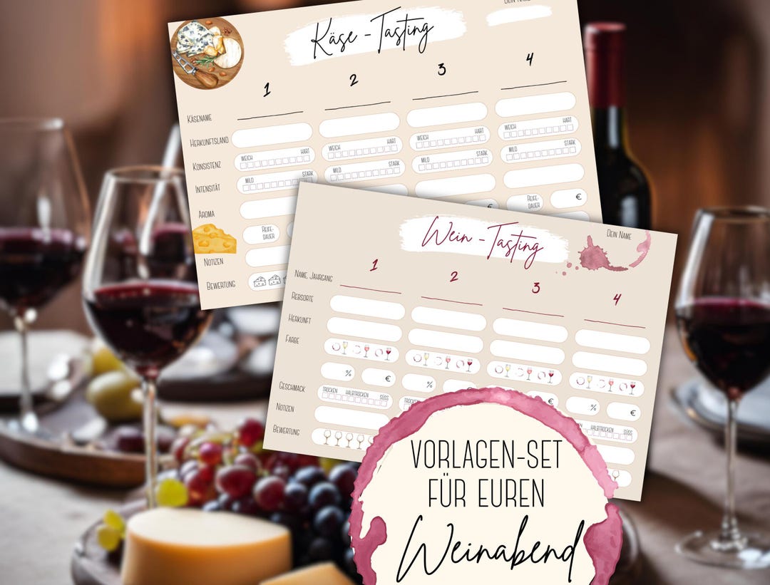 Wine and Cheese Tasting Evaluation Forms Set of 2 PDF Templates Wine ...