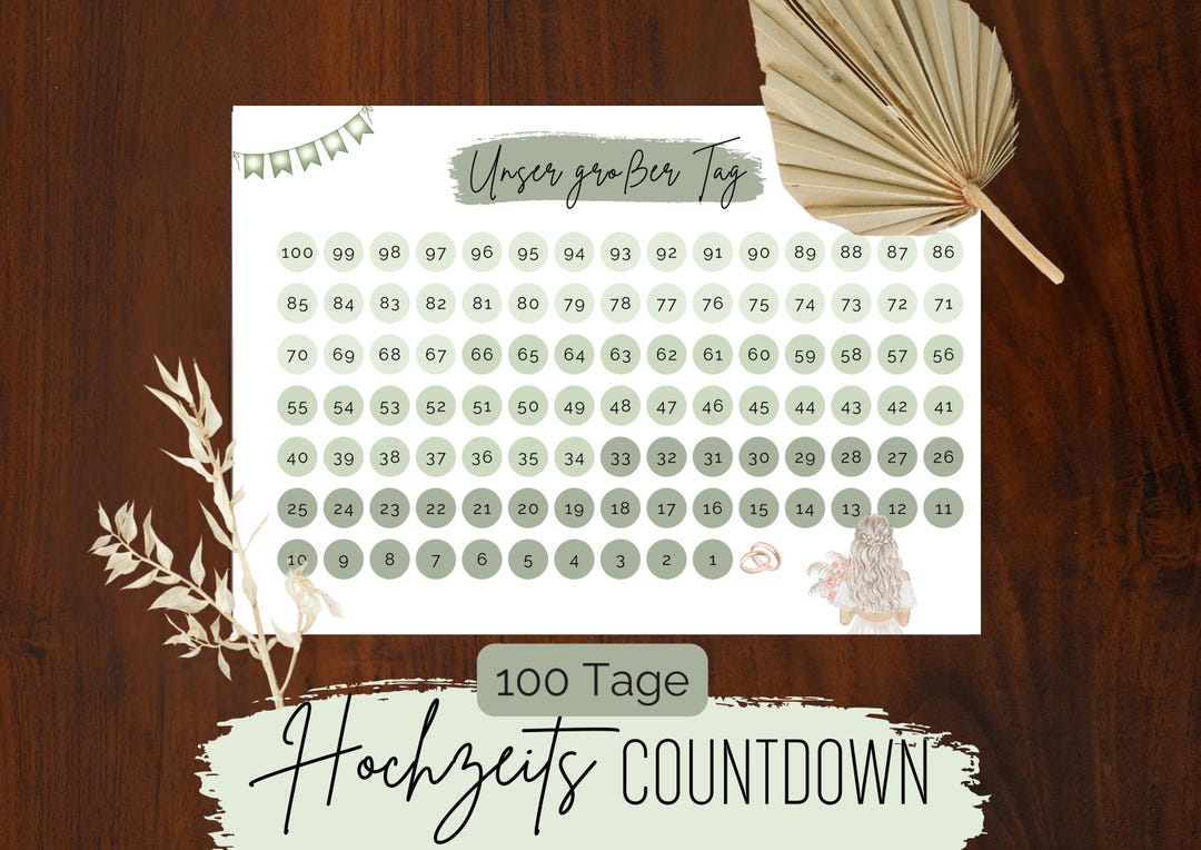 Wedding Countdown 100 Days Until Wedding PDF Download to Print Gift ...