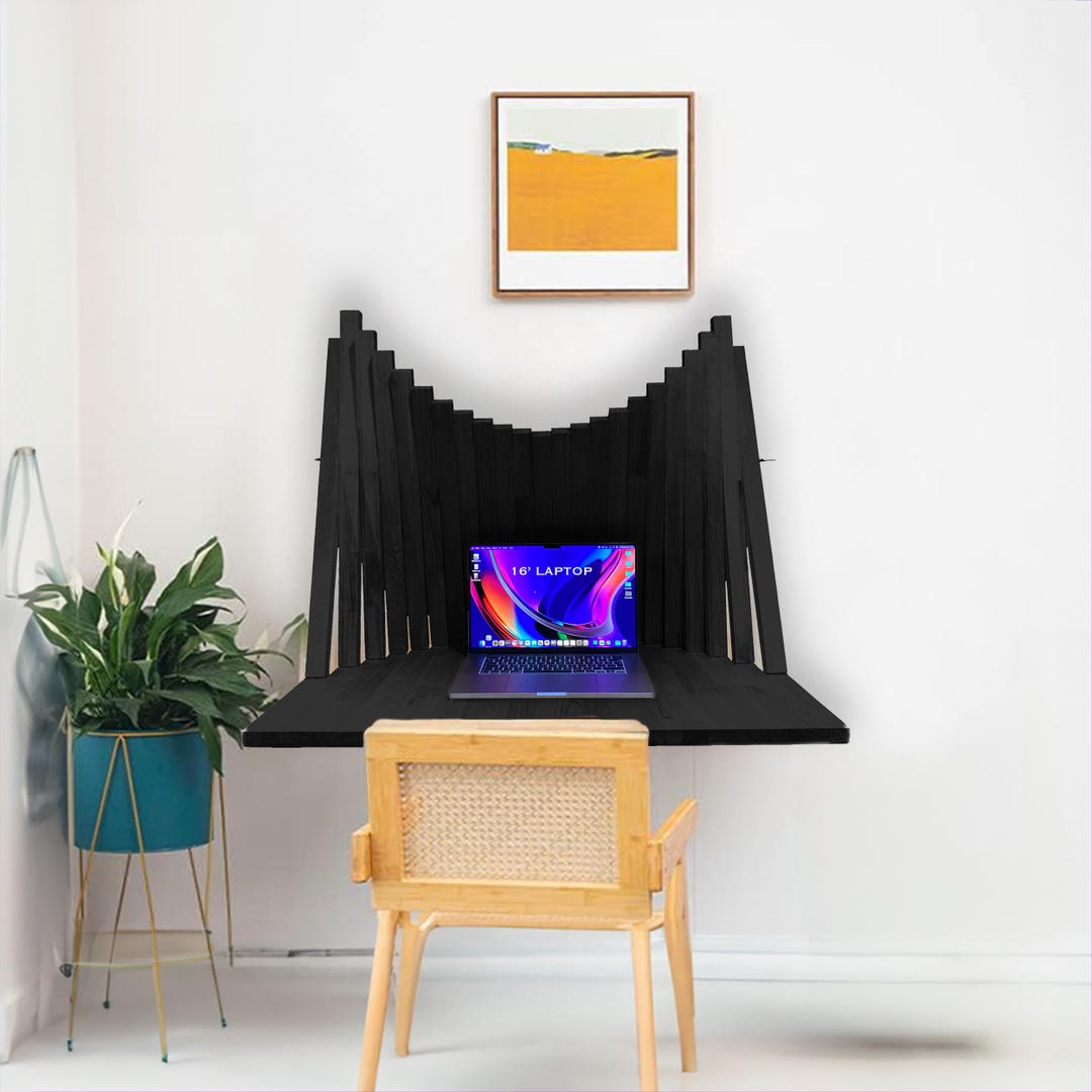 Flow Compact Wall Desk | FSC Certified Wall Mounted Table | Black Color ...