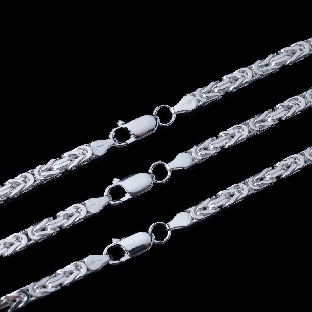 Premium 4MM Byzantine Chain Real Solid 925 Sterling Silver Heavy Mens ...