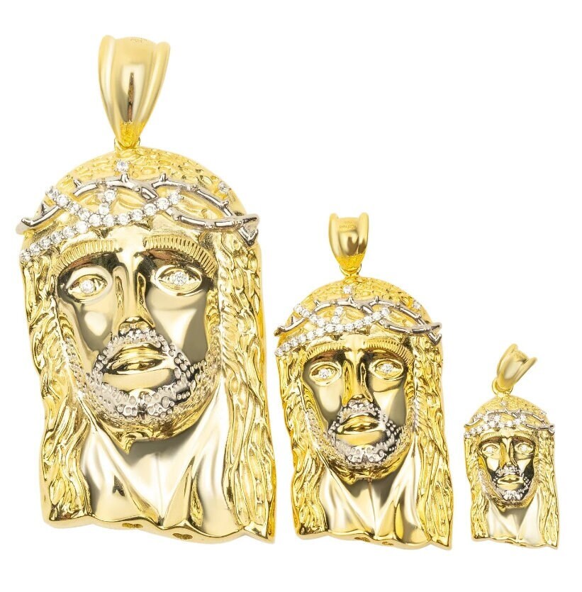 Jesus Head Pendant - Men's 14k Yellow Gold Over 925 Sterling Silver ...