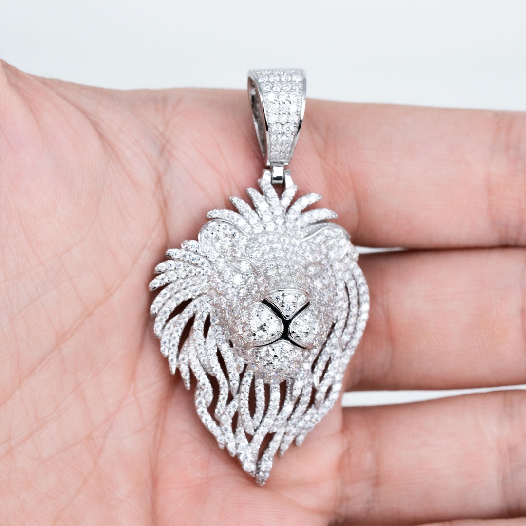 Iced Moissanite Lion Head Pendant – Sterling Silver Hip Hop Charm - Etsy