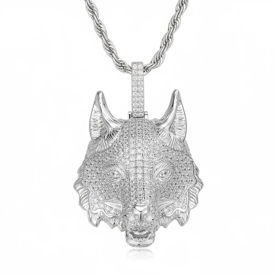 Moissanite Wolf Head Pendant Real 925 Sterling Silver Men's Fine ...