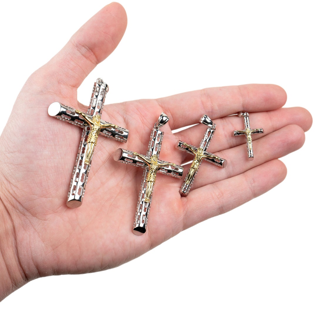 Jesus Cross Piece Crucifix Religious Pendant - 925 Sterling Silver Two ...