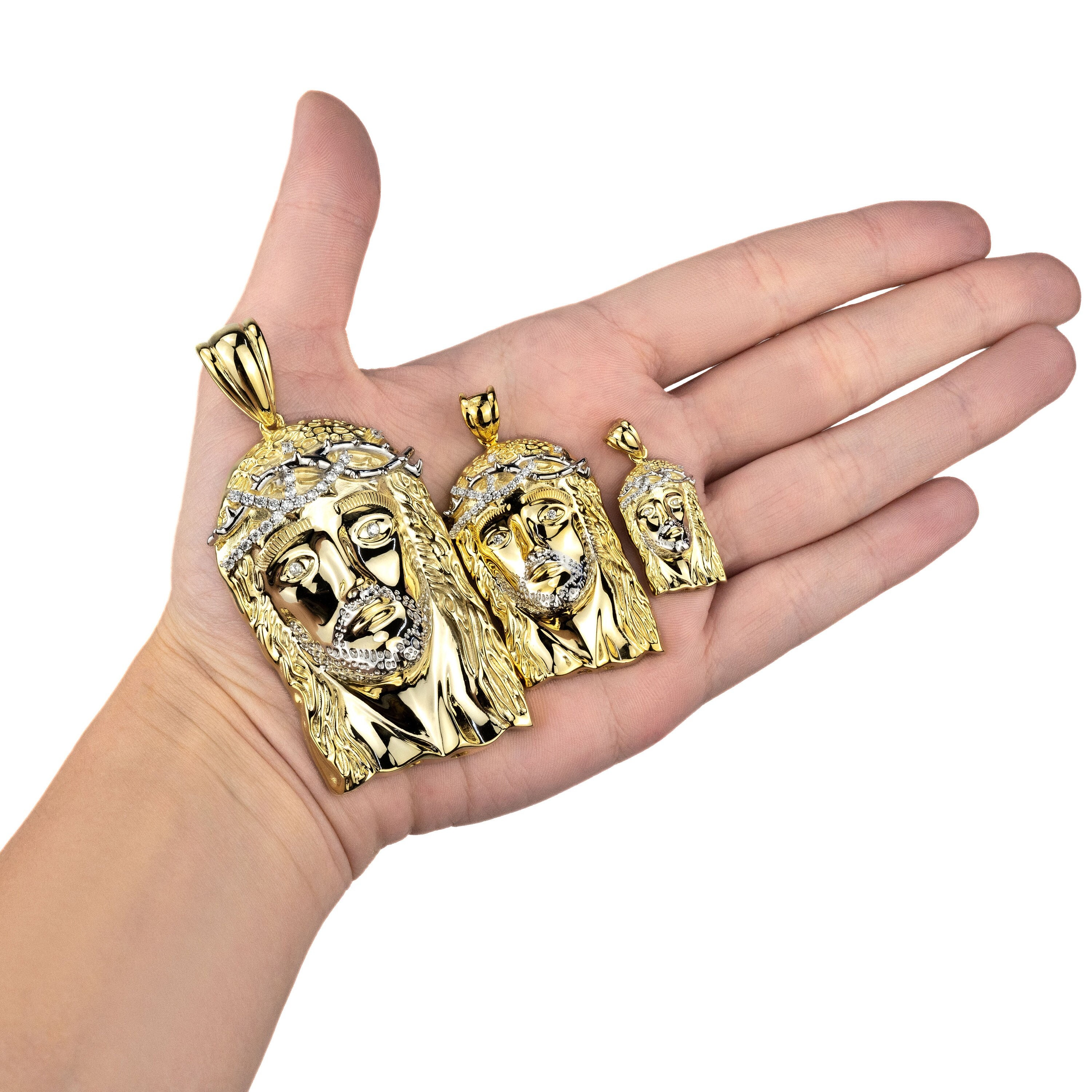 Jesus Head Pendant - Men's 14k Yellow Gold Over 925 Sterling Silver ...