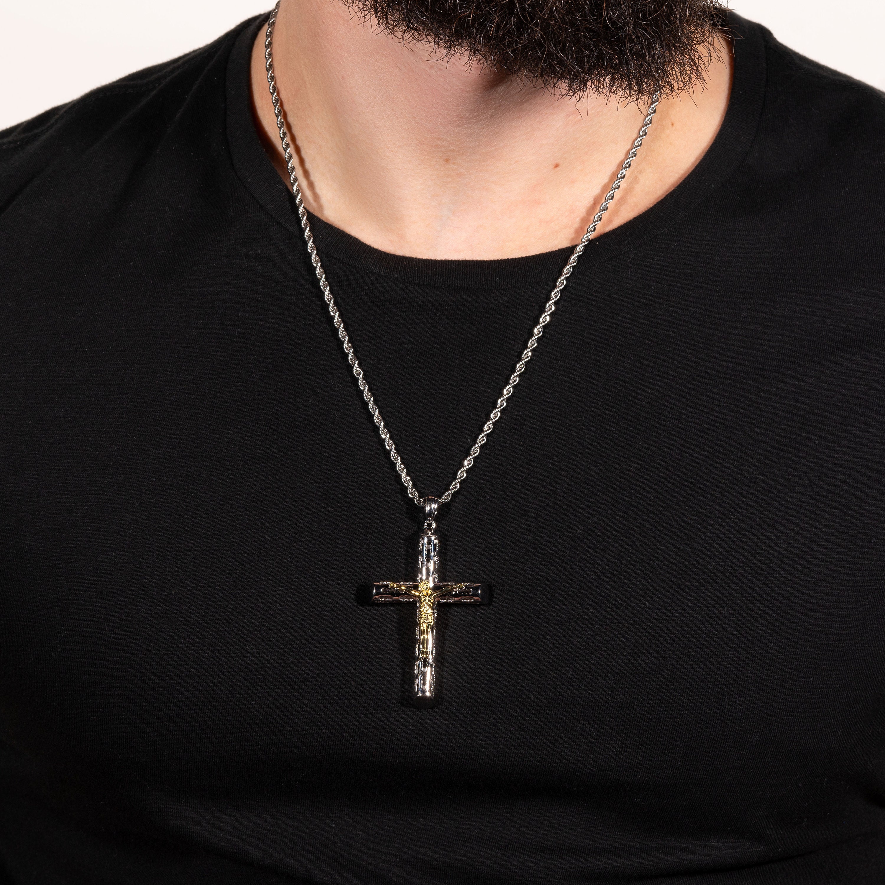 Jesus Cross Piece Crucifix Religious Pendant - 925 Sterling Silver Two ...