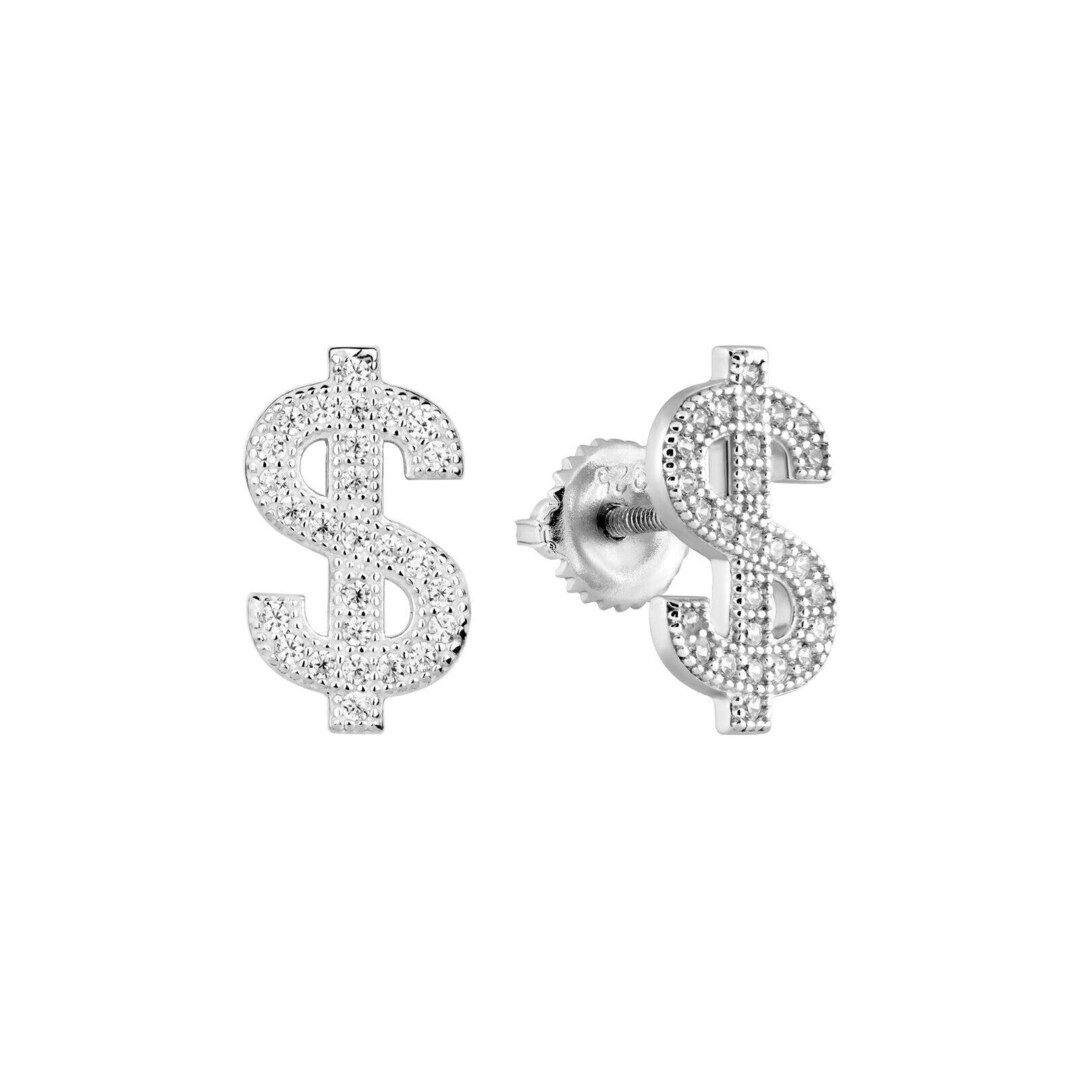 Real 925 Sterling Silver Dollar Sign Stud Earrings Screw Back for Men ...