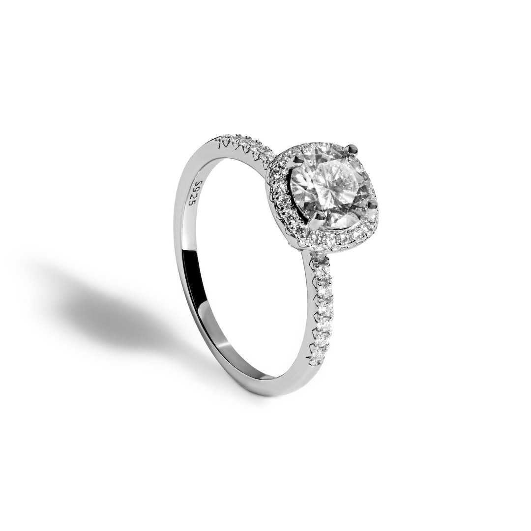 Moissanite Women 1ct Halo Engagement Ring - Real Solid 925 Sterling ...