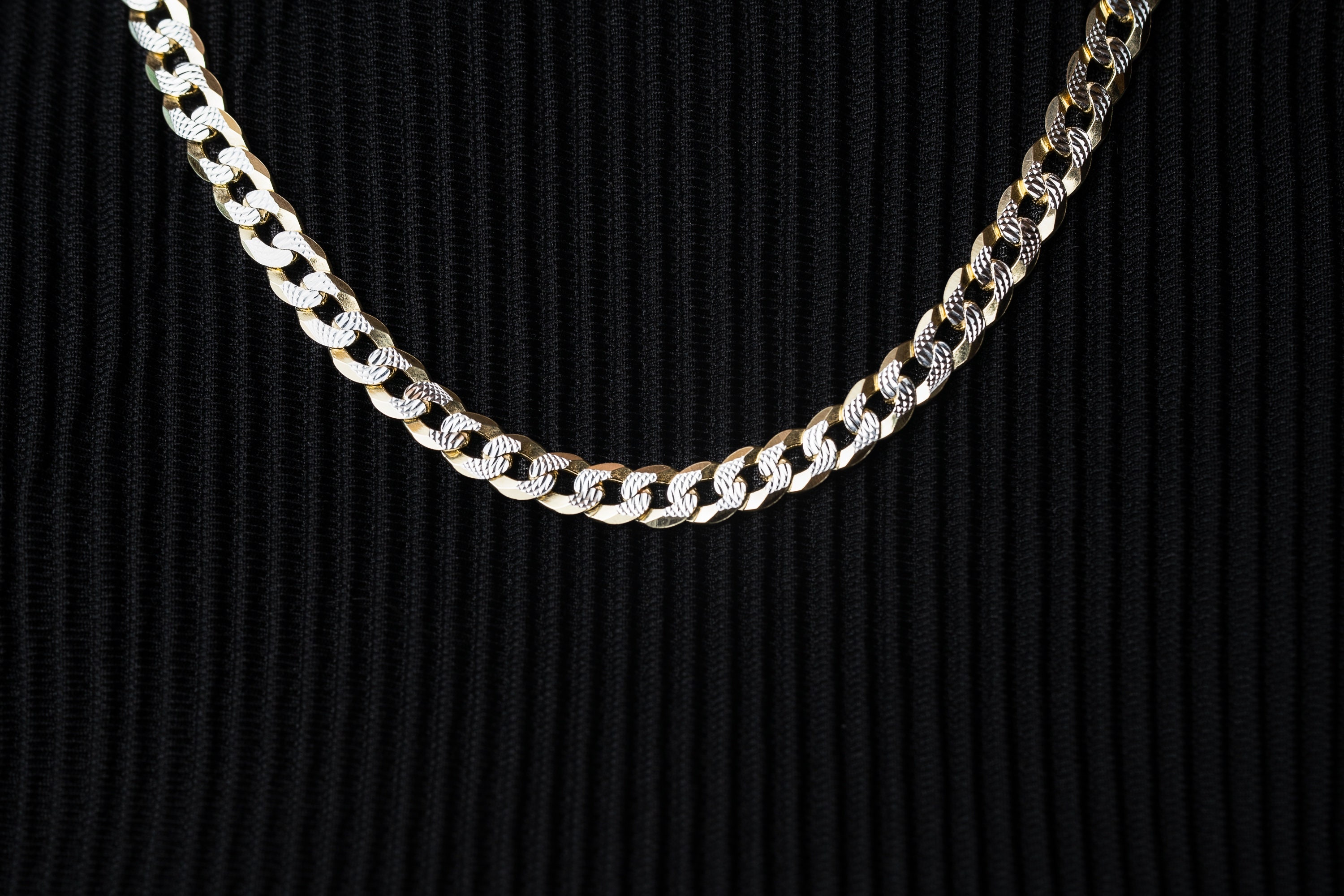 Flat Cuban Link Chain 14K Gold Plated Solid 925 Sterling Silver Two ...