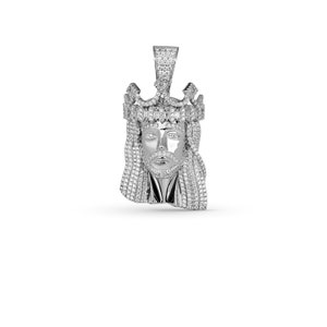 Mens 2" Real 925 Sterling Silver Moissanite Iced King Crown Jesus Head ...