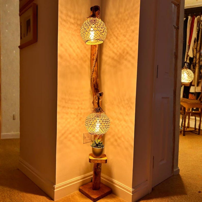 Tree Floor Lamp, Wooden Corner Lampshade, Unique Floor Lampshade ...