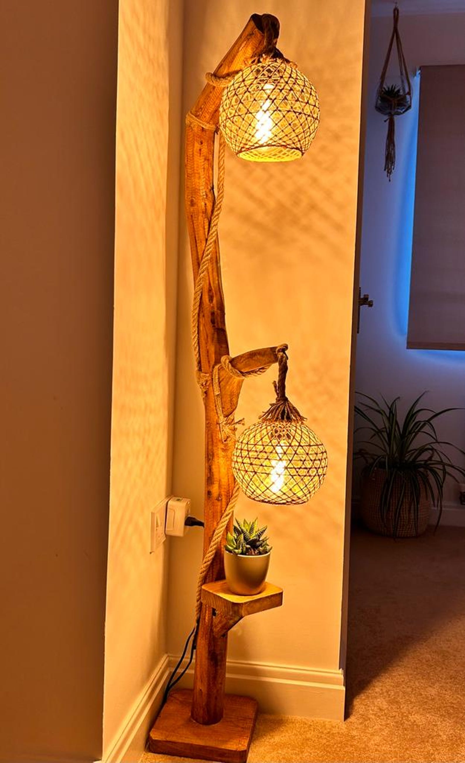 Tree Floor Lamp, Wooden Corner Lampshade, Unique Floor Lampshade ...