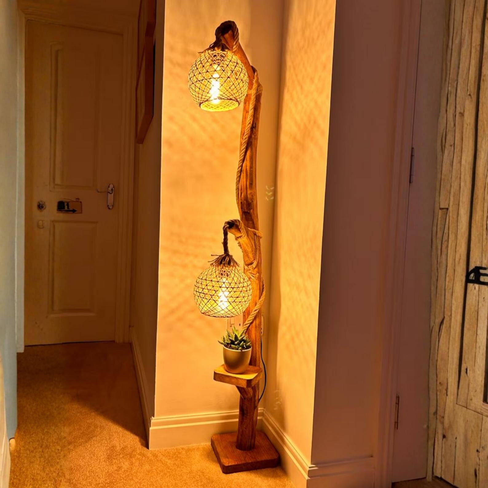 Tree Floor Lamp, Wooden Corner Lampshade, Unique Floor Lampshade ...