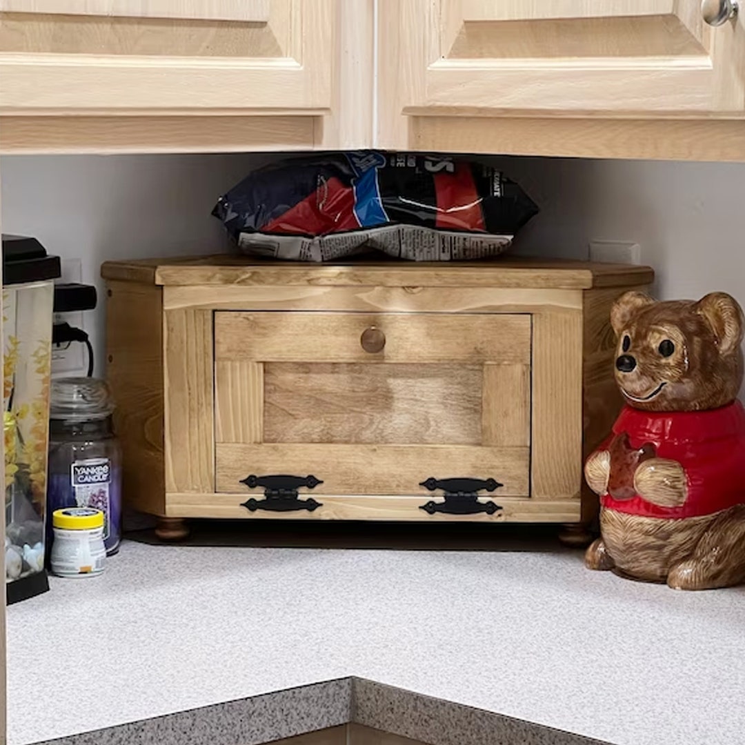 Wood Corner Bread Box Wooden Breadbox Kitchen Storage Primitive Storage ...