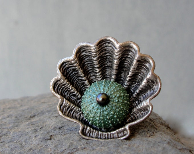 Mermaid Sea Urchin Ring Seashell Sea Urchin Seafoam Green With Pearl ...