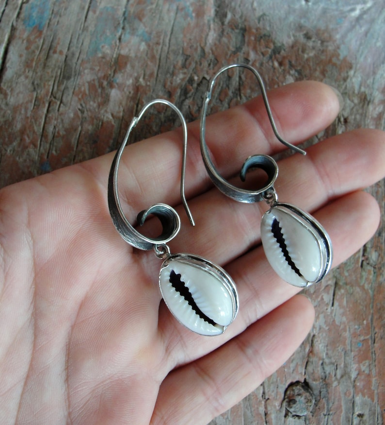 Cowry Shell Earrings Sterling Silver Cowrie Seashell Jewelry - Etsy