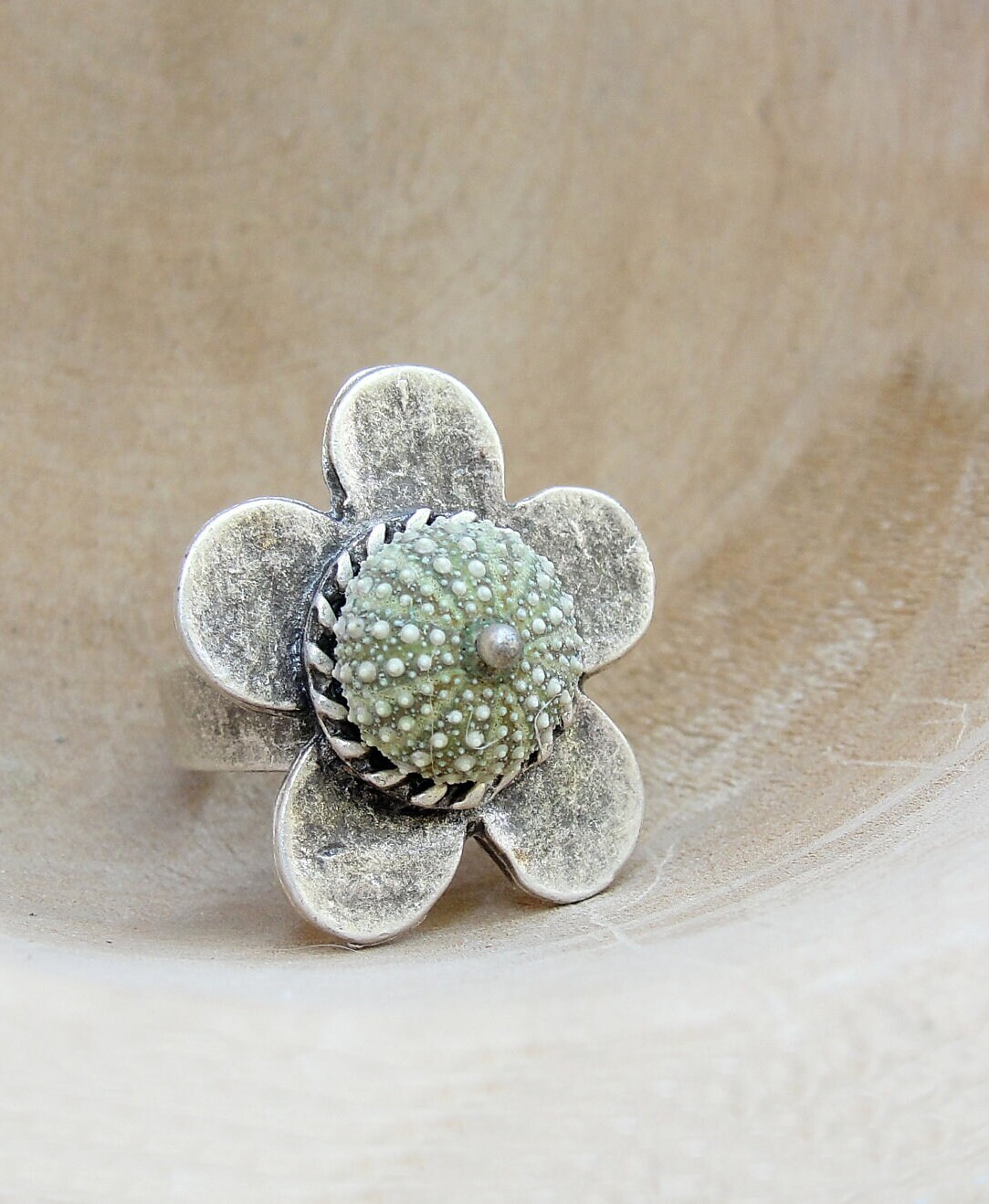 Sea Urchin Ring Green Flower Seashell Ring - Etsy