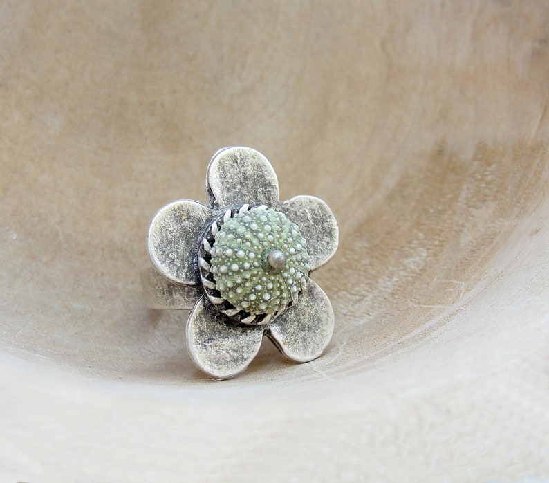 Sea Urchin Ring Green Flower Seashell Ring - Etsy
