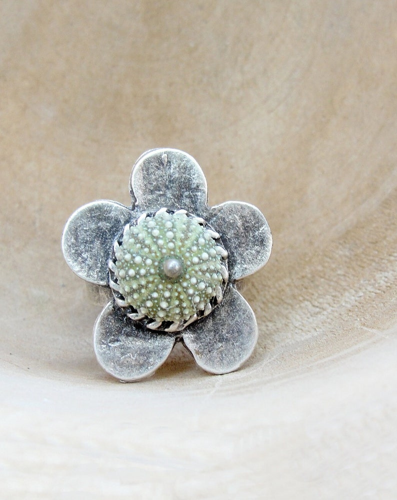 Sea Urchin Ring Green Flower Seashell Ring - Etsy