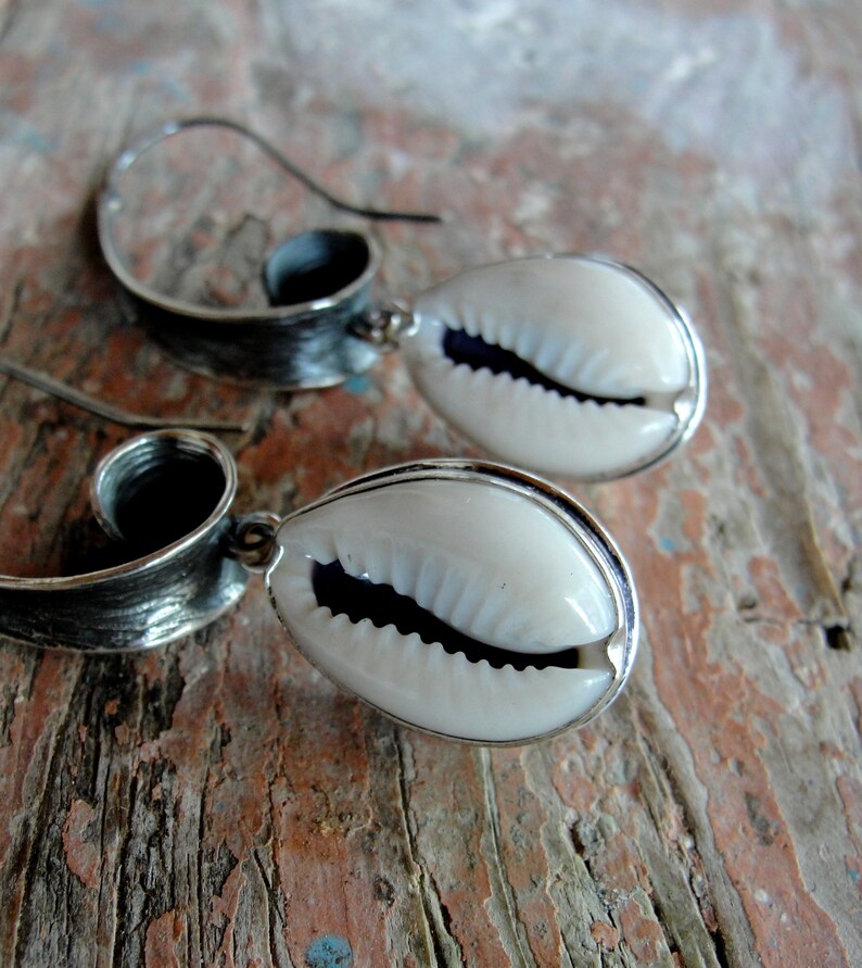 Cowry Shell Earrings Sterling Silver Cowrie Seashell Jewelry | Etsy