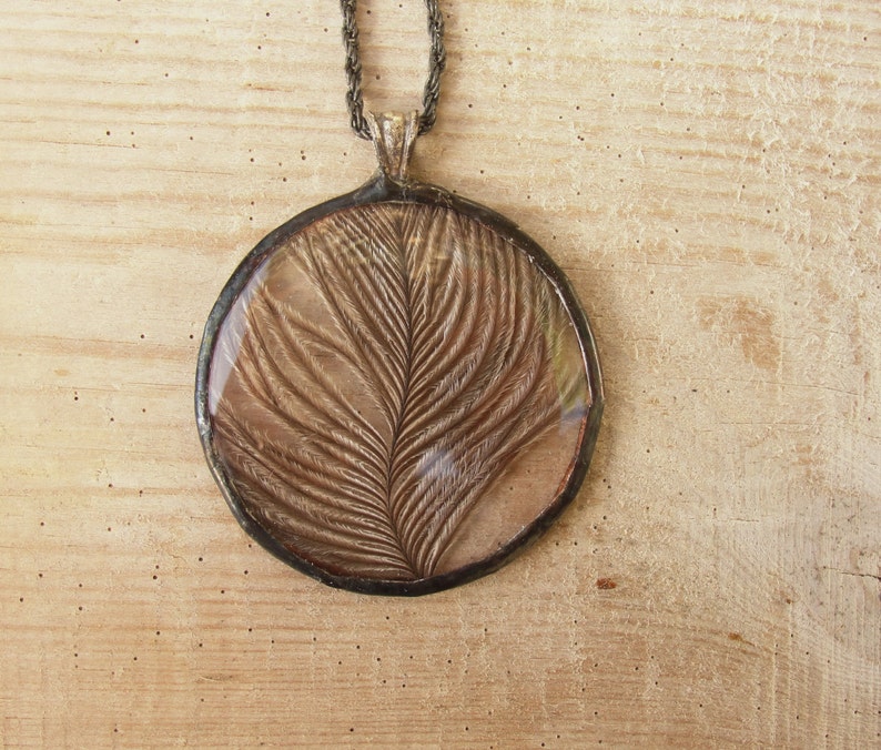 Organic Feather Necklace Vintage Watch Glass, Ostrich Feather, Metal ...