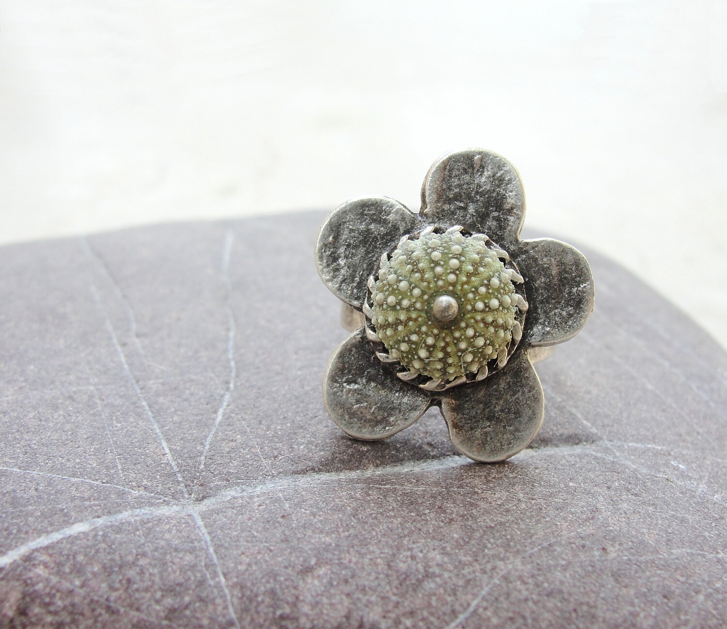 Sea Urchin Ring Green Flower Seashell Ring - Etsy
