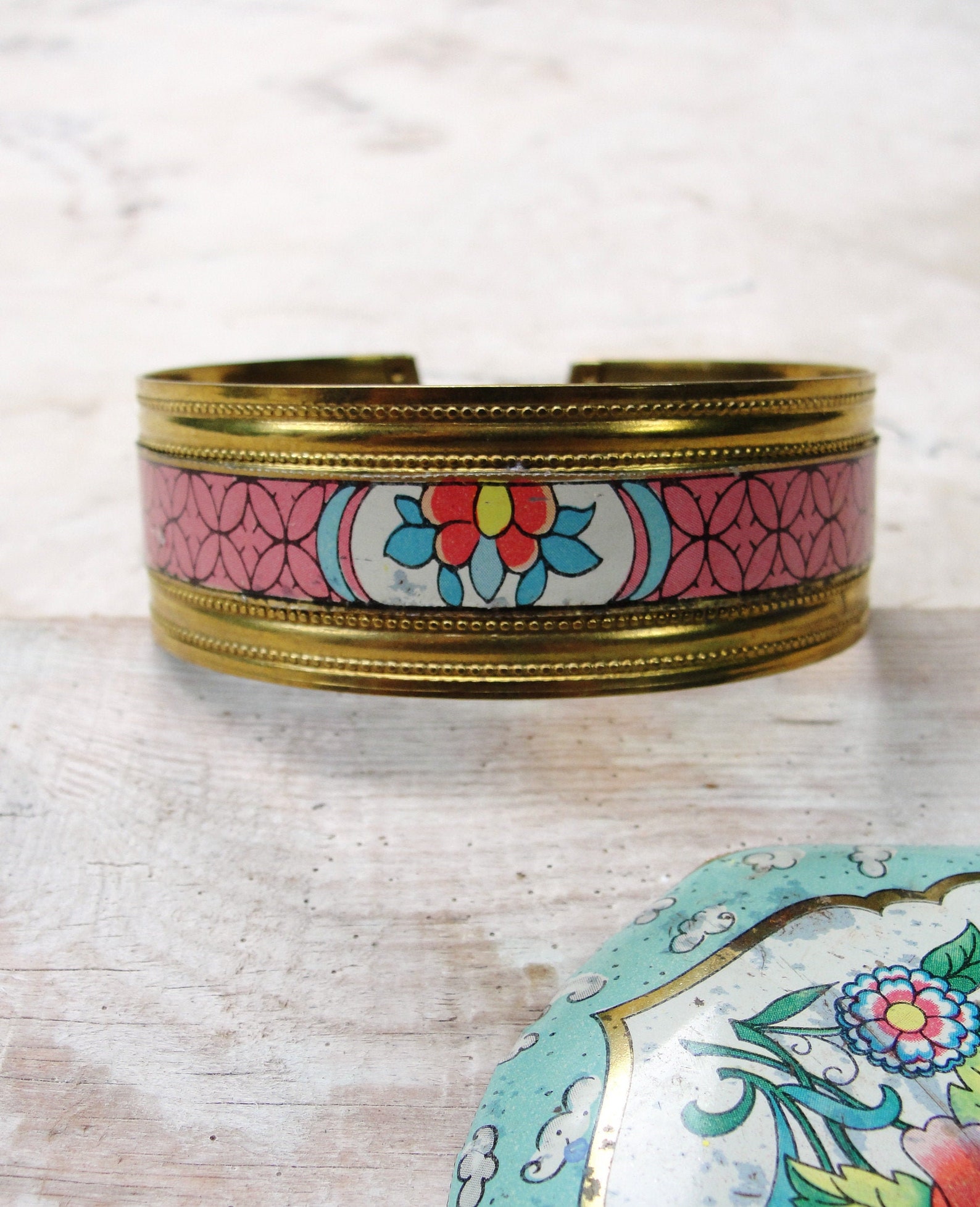Vintage Tin Bracelet Vintage Brass Cuff Hammered Leaves and - Etsy