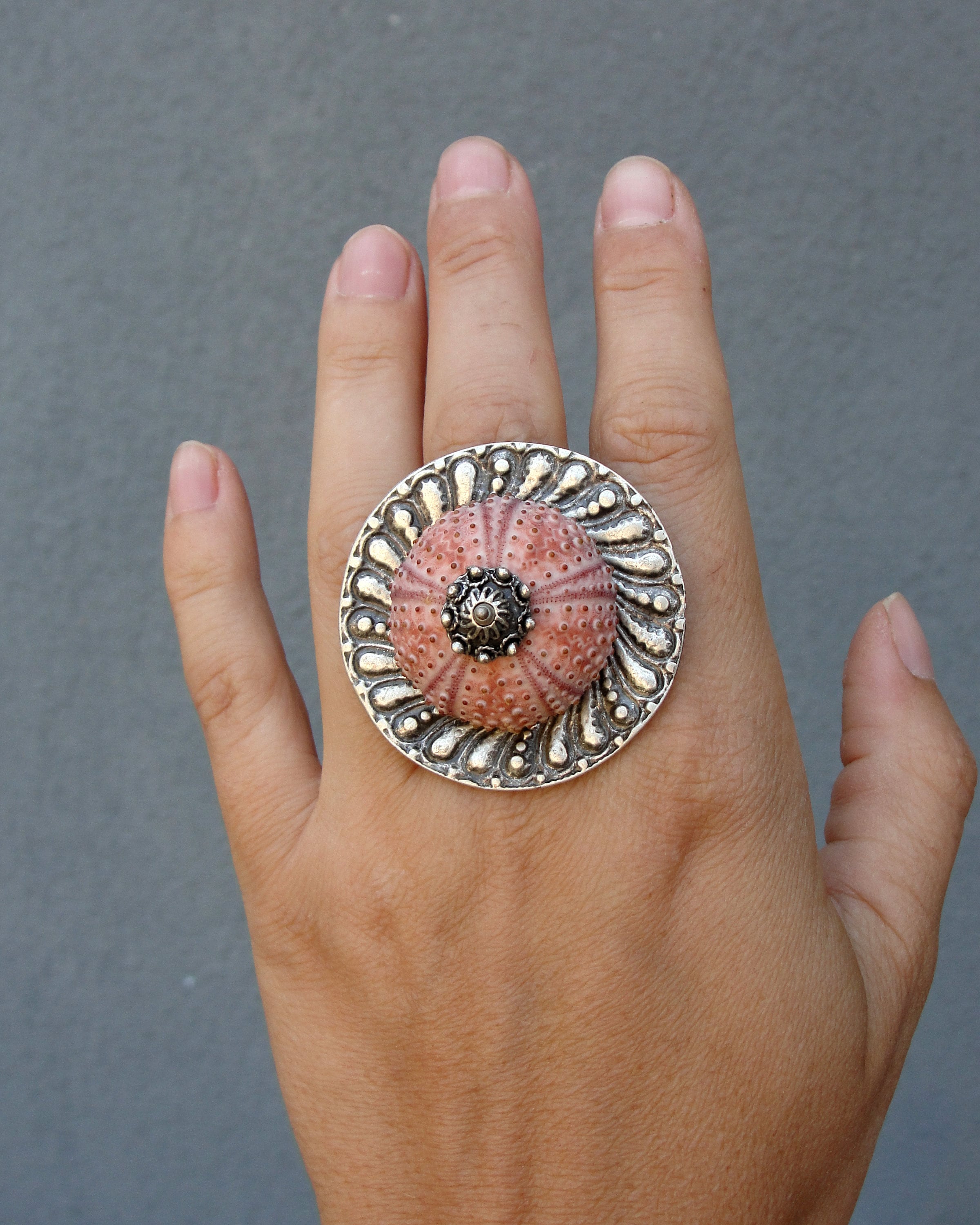 Big Pink Sea Urchin Ring Large Cocktail Ring Beach Jewelry - Etsy