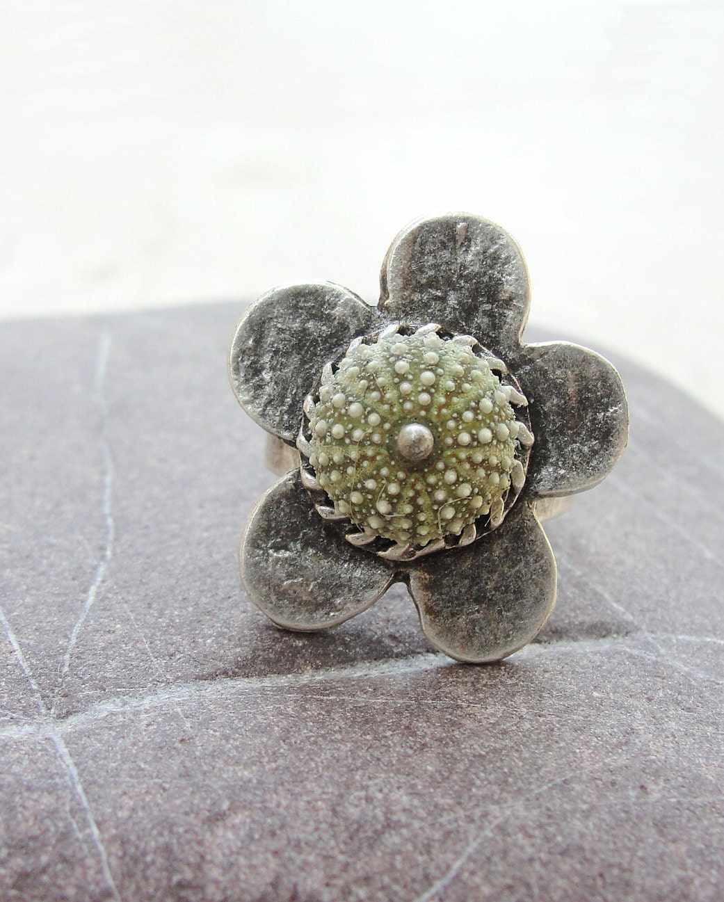 Sea Urchin Ring Green Flower Seashell Ring - Etsy