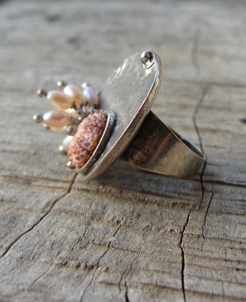 Pearls and Sea Urchin Ring Seashell Sea Urchin Soft Pink, Lucky 7 ...