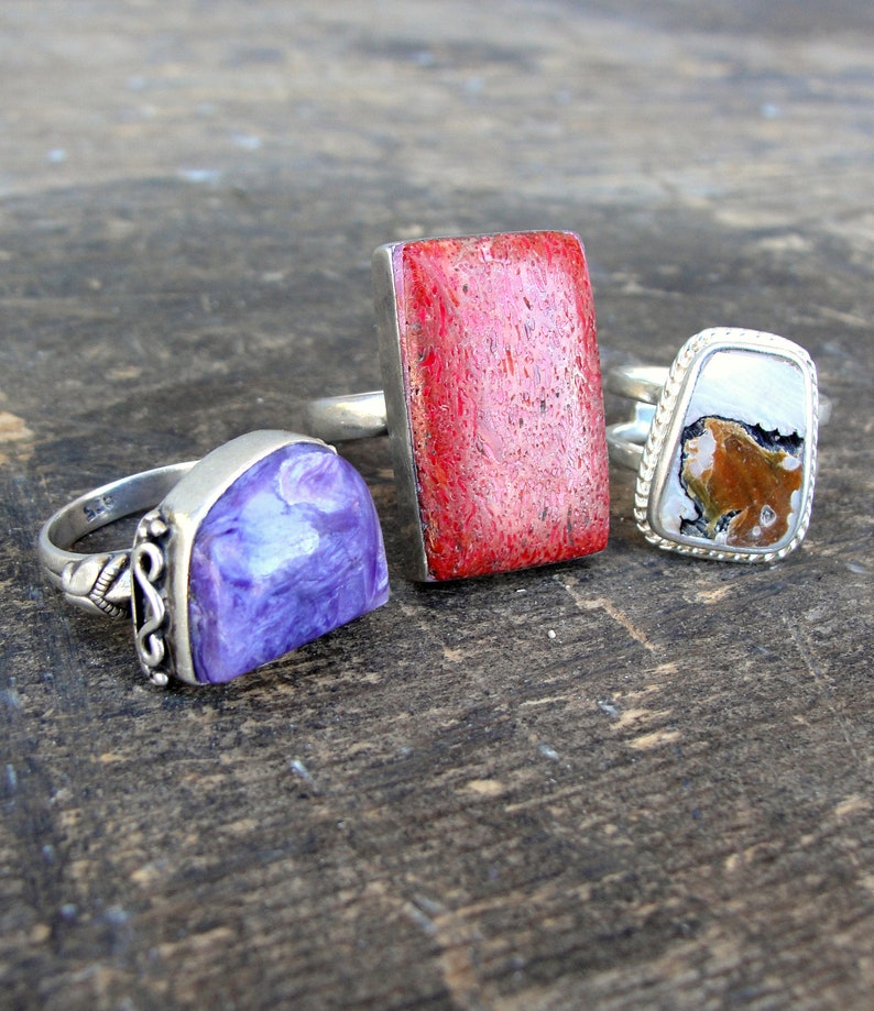 Your Favorite Stone Ring Hand Formed Sterling Silver Coral - Etsy