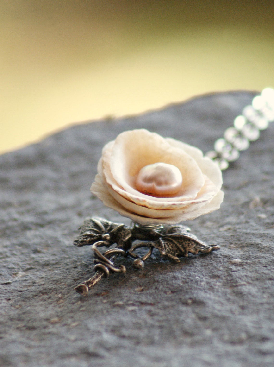 Romantic Shell and Pearl Rose Necklace Seashell Necklace - Etsy
