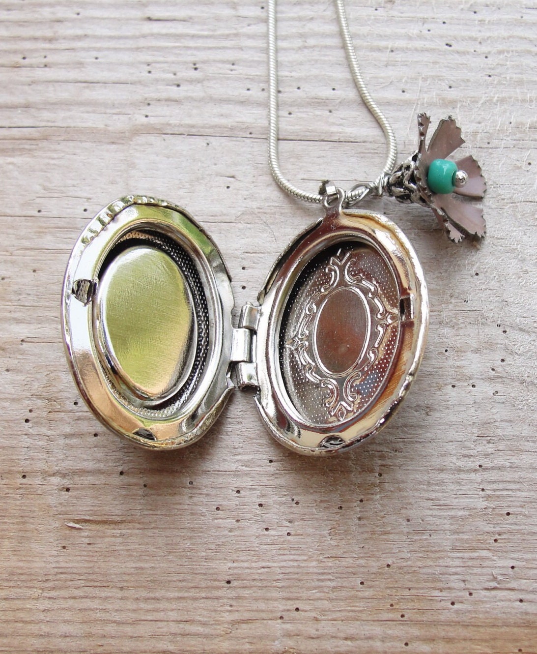 Embroidery Locket Necklace Teal Vintage Embroidery, Enamel and Silver ...