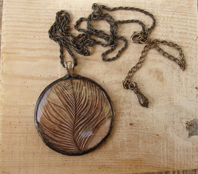 Organic Feather Necklace Vintage Watch Glass, Ostrich Feather, Metal ...