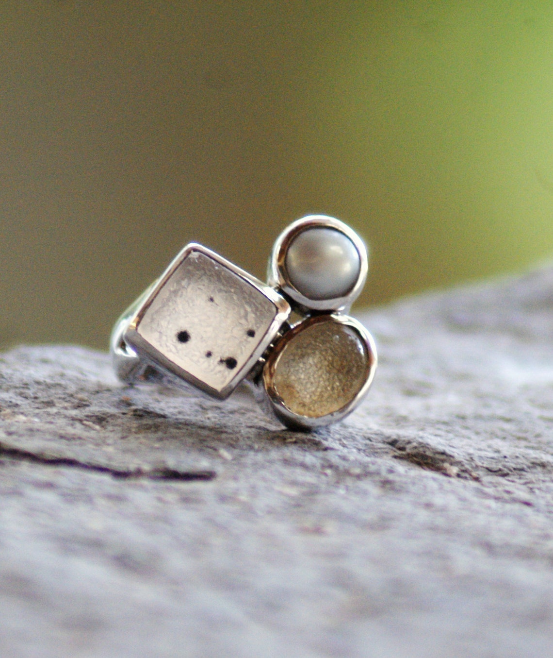 Druzy Quartz Sterling Silver Ring With Pearl One of a Kind - Etsy