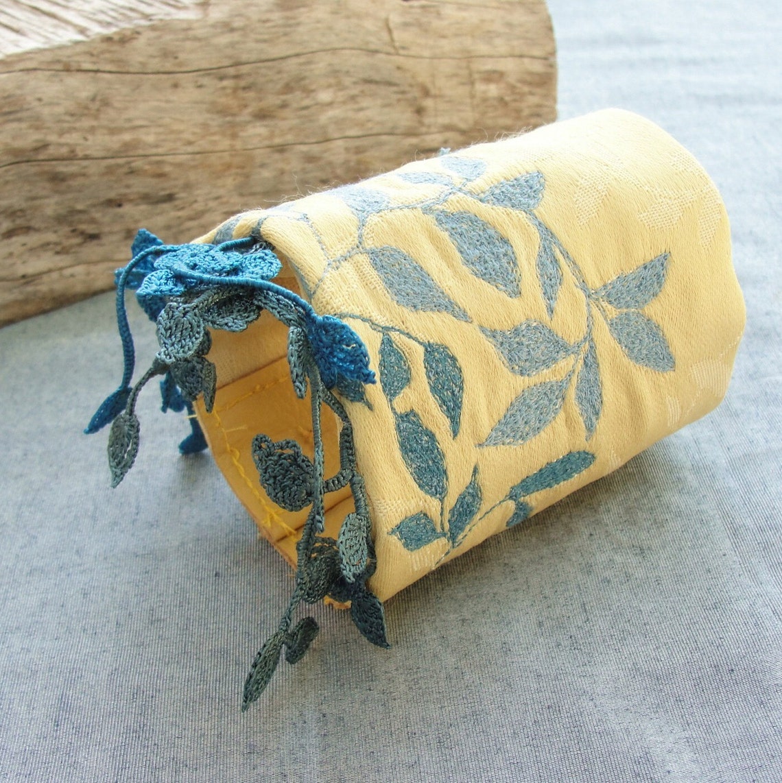 Embroidered and Crocheted Textile Cuff With Leather and - Etsy