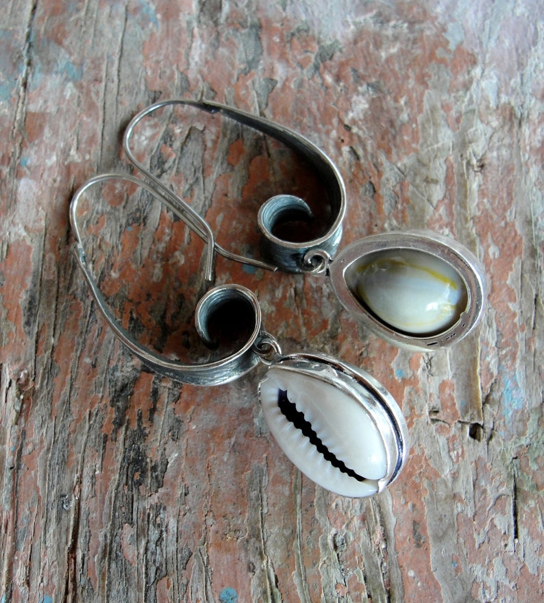Cowry Shell Earrings Sterling Silver Cowrie Seashell Jewelry | Etsy