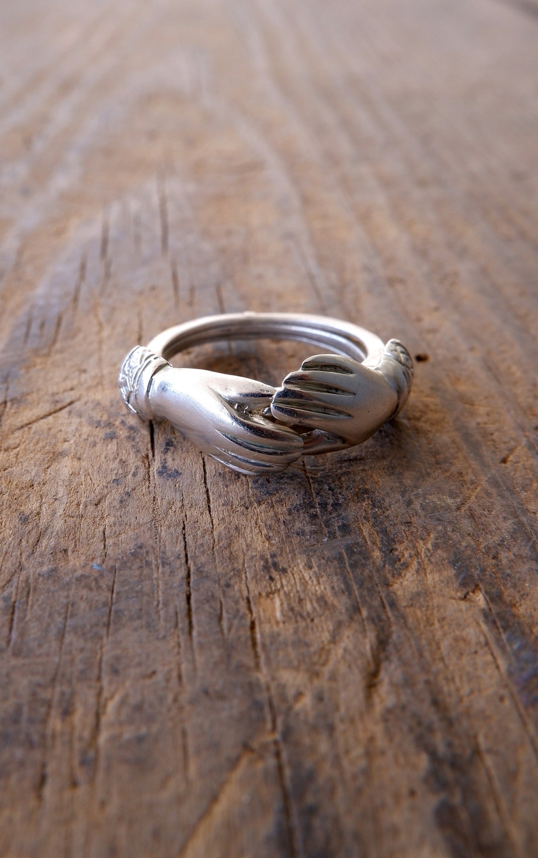 Sterling Silver Hand Ring With Heart, Triple Engagement Ring, Unusual ...