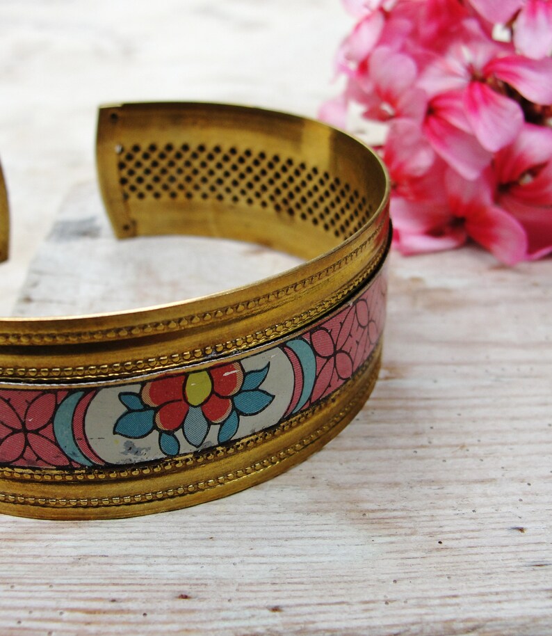Vintage Tin Bracelet Vintage Brass Cuff Hammered Leaves and - Etsy