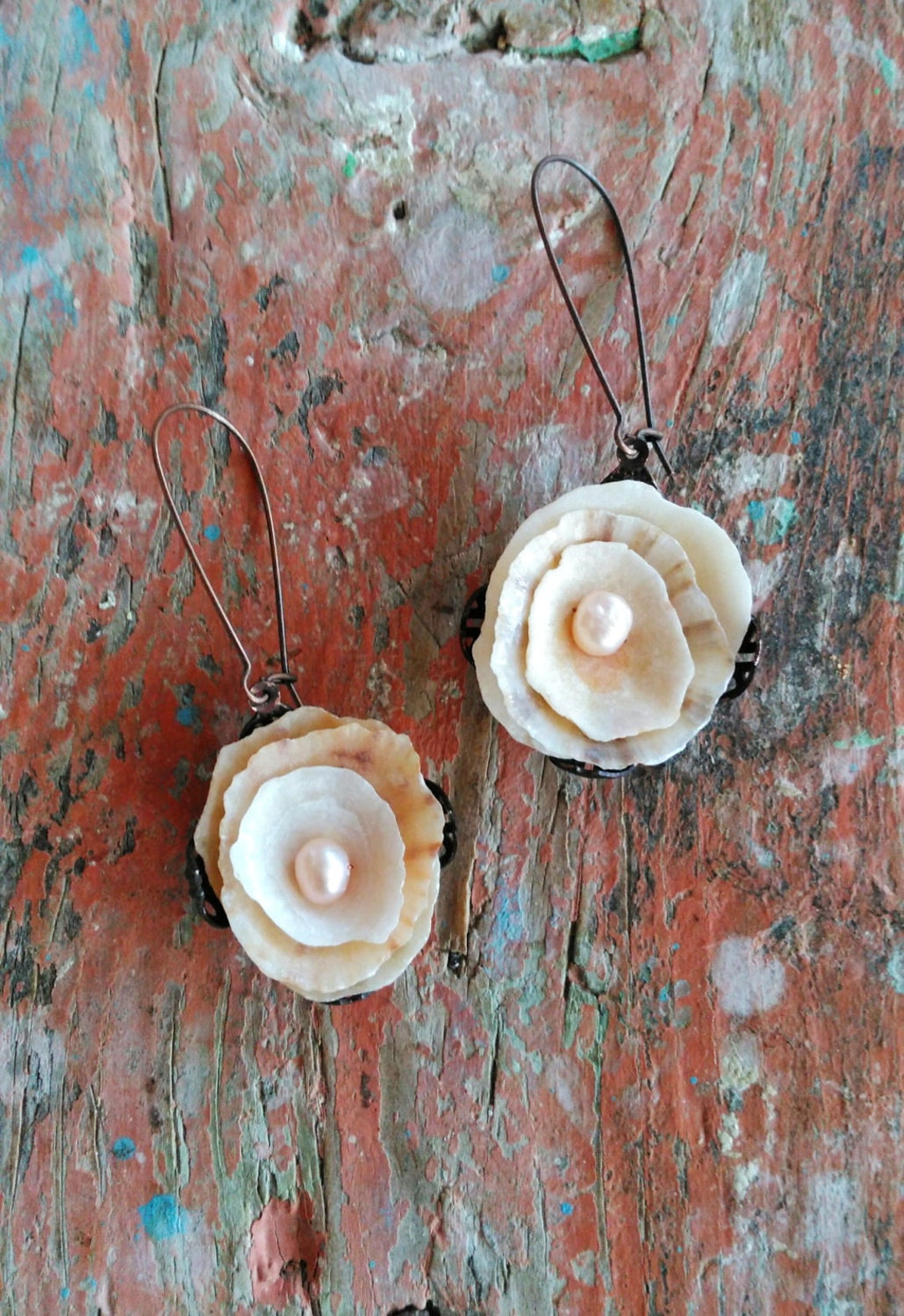 Shell and Pearl Rose Earrings - Sea Treasure Collection - Etsy
