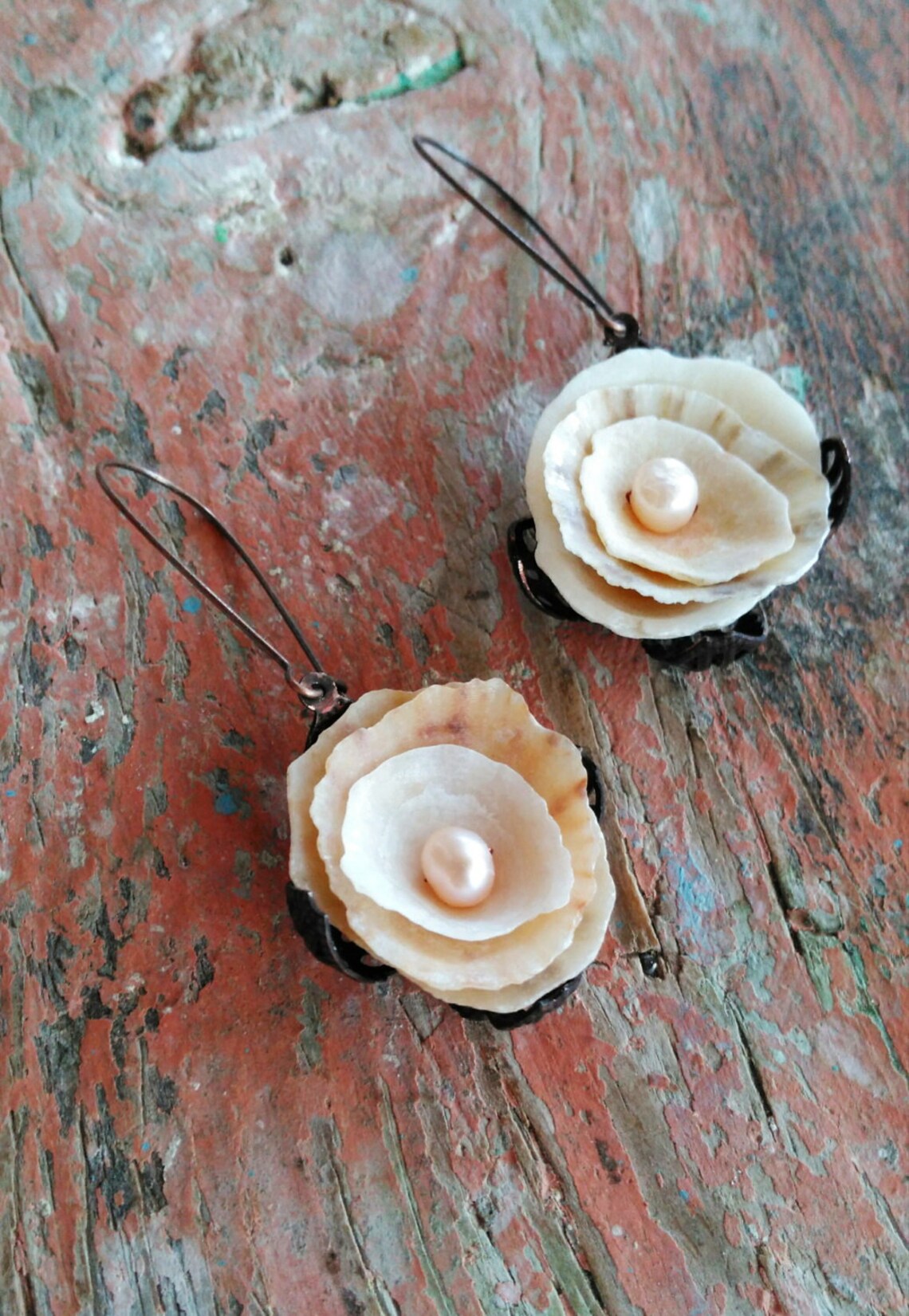 Shell and Pearl Rose Earrings Sea Treasure Collection - Etsy