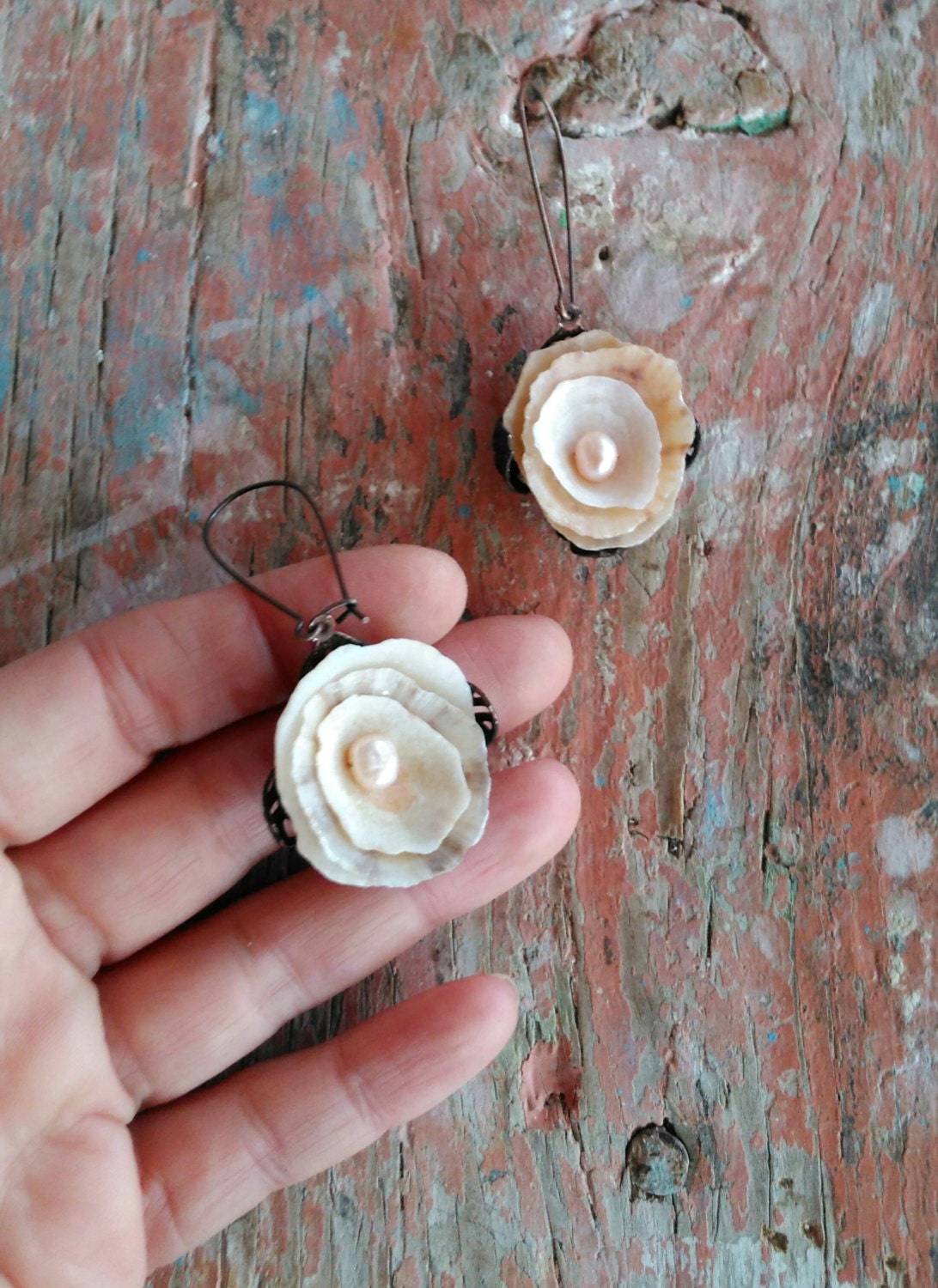 Shell and Pearl Rose Earrings Sea Treasure Collection | Etsy