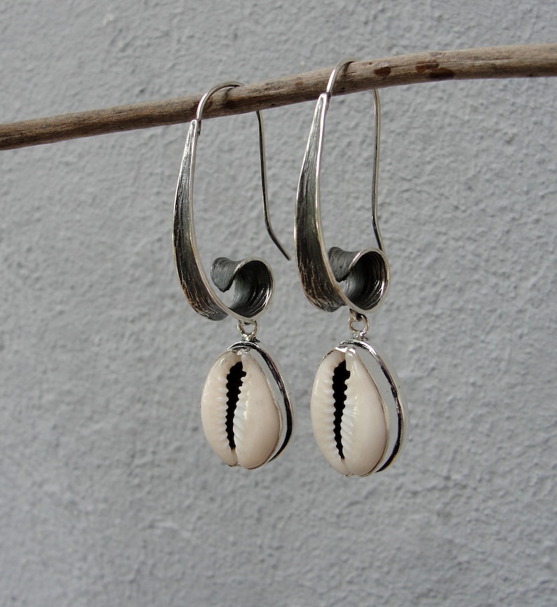 Cowry Shell Earrings Sterling Silver Cowrie Seashell Jewelry - Etsy