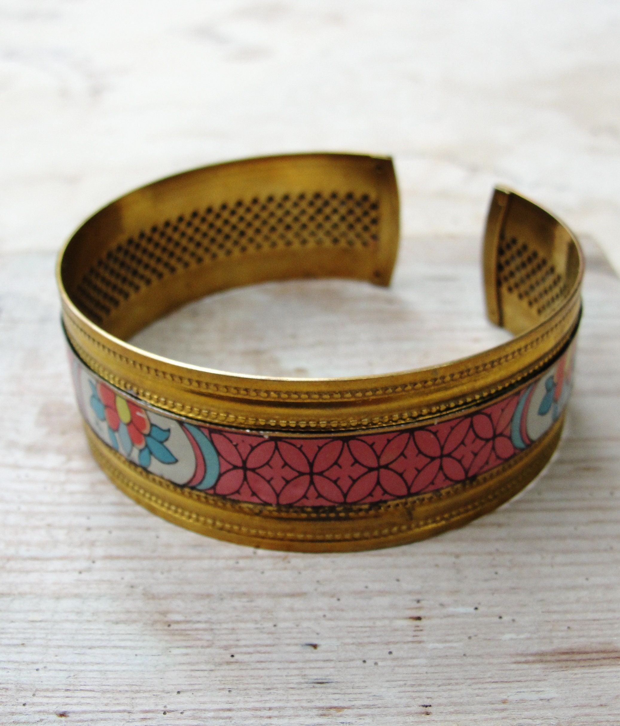 Vintage Tin Bracelet Vintage Brass Cuff Hammered Leaves and | Etsy