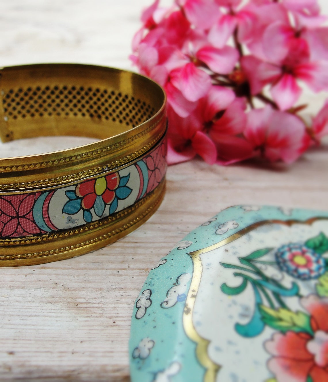 Vintage Tin Bracelet Vintage Brass Cuff Hammered Leaves and | Etsy