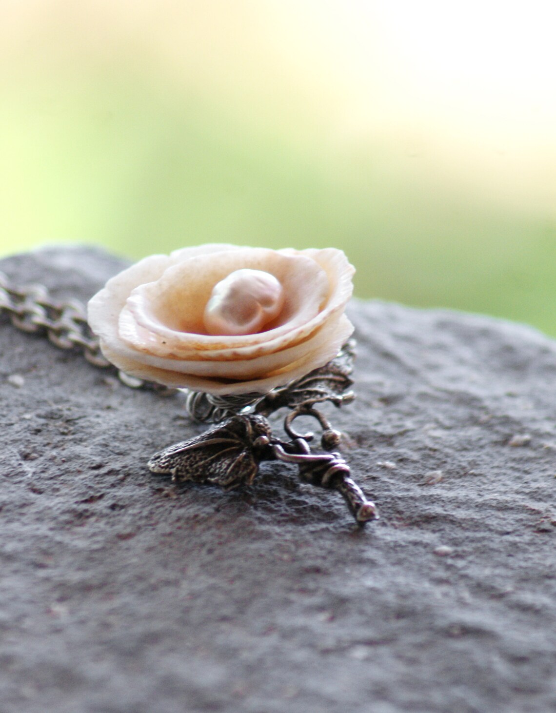 Romantic Shell and Pearl Rose Necklace Seashell Necklace | Etsy