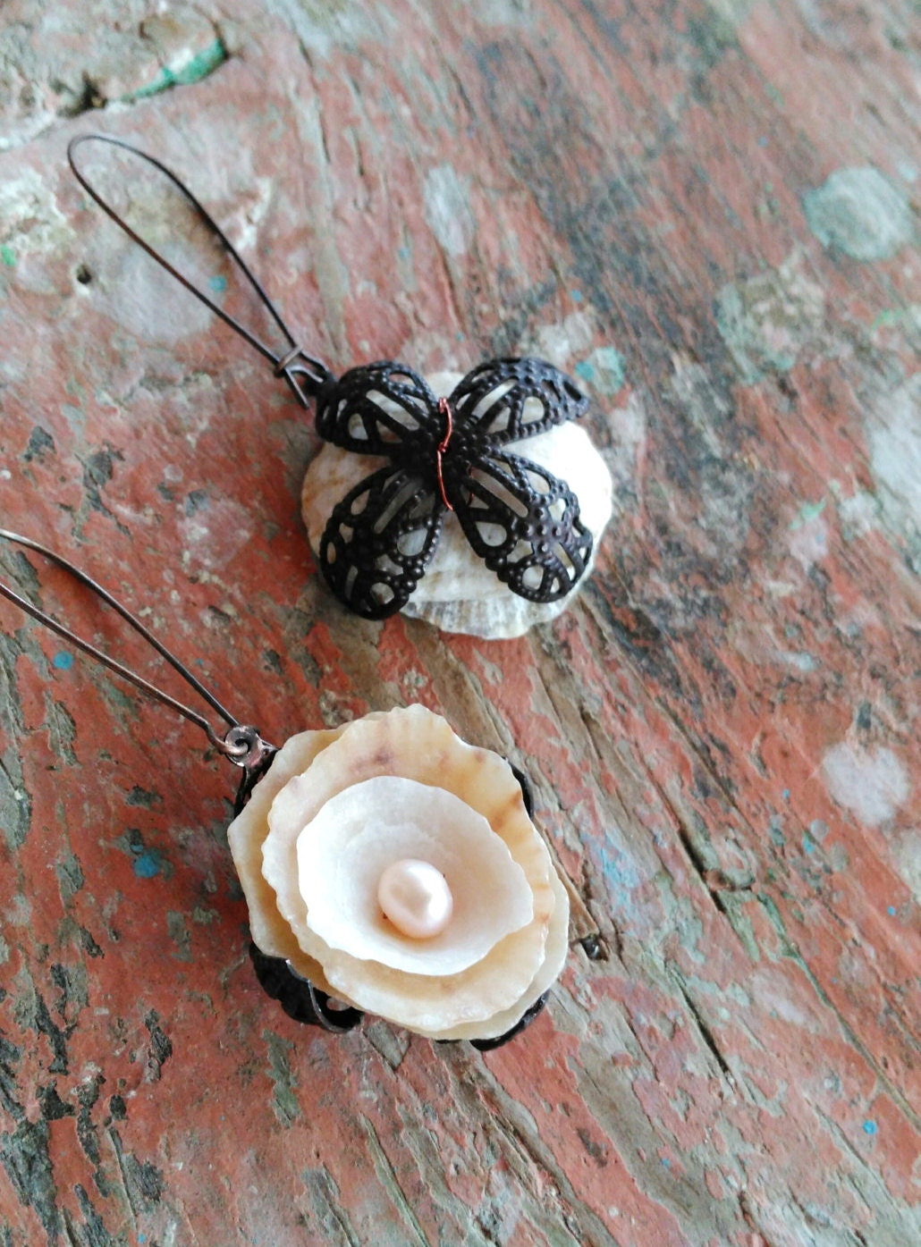 Shell and Pearl Rose Earrings Sea Treasure Collection | Etsy