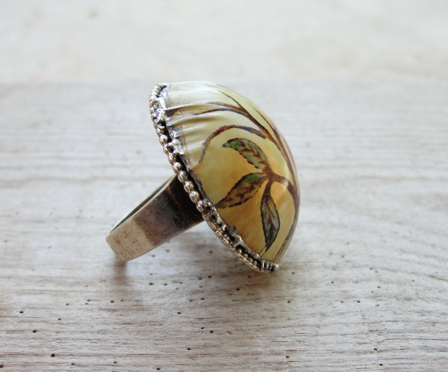 Vintage Tin Ring Soldered Hammered Domed Leaves and Berries - Etsy