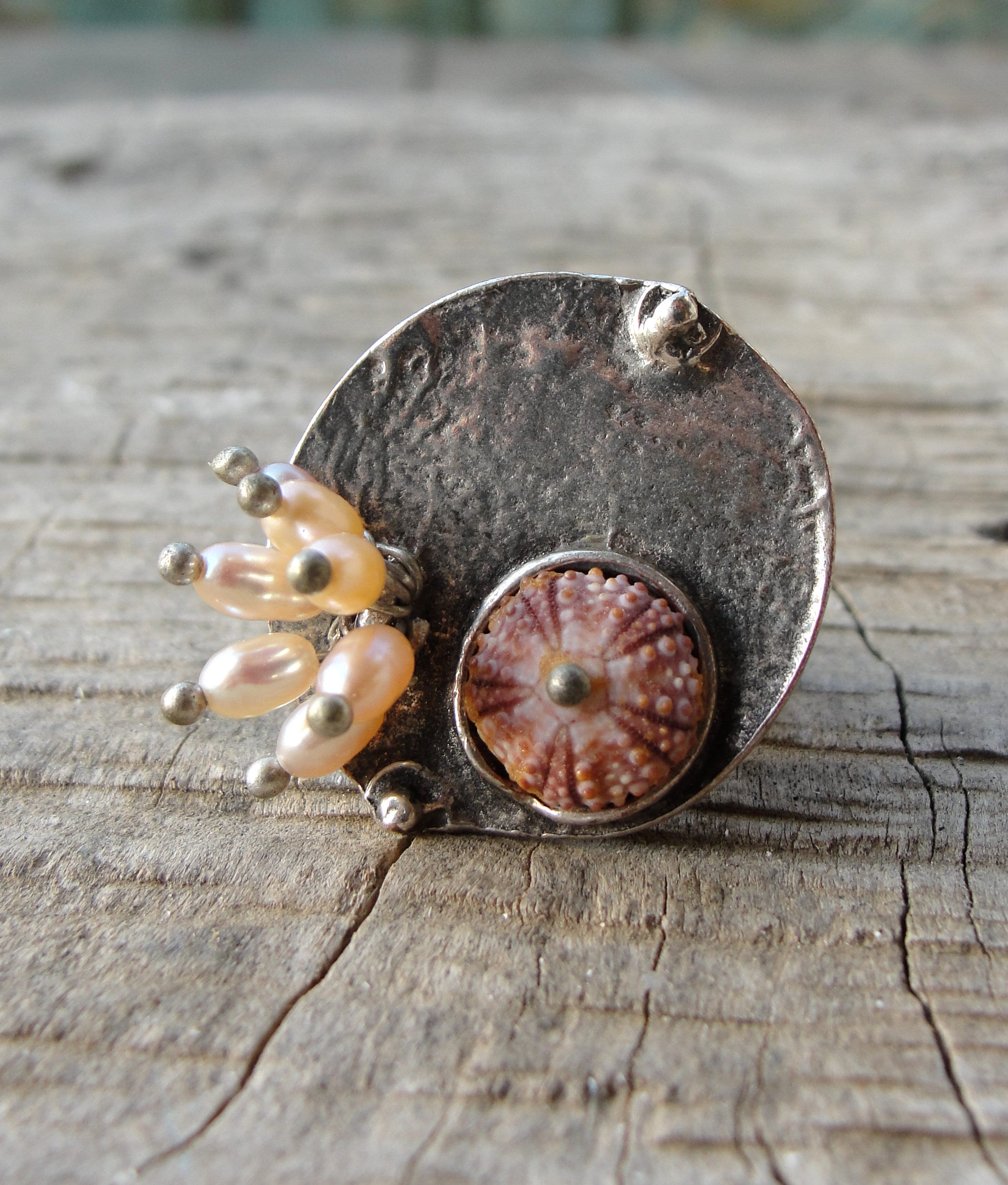 Pearls and Sea Urchin Ring Seashell Sea Urchin Soft Pink, Lucky 7 ...